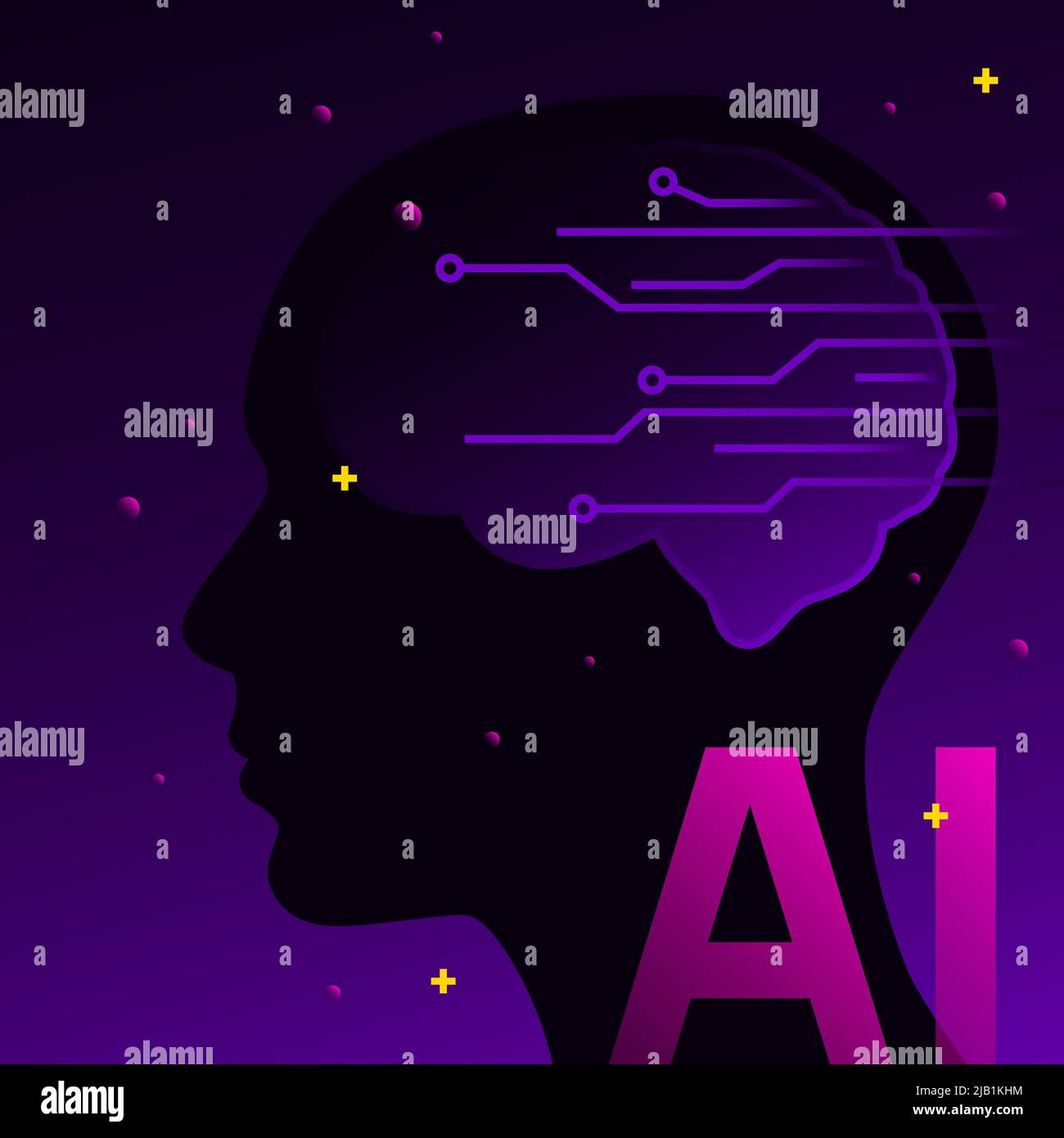 Artificial intelligence Icon, Human Profile with Brain Outline ...