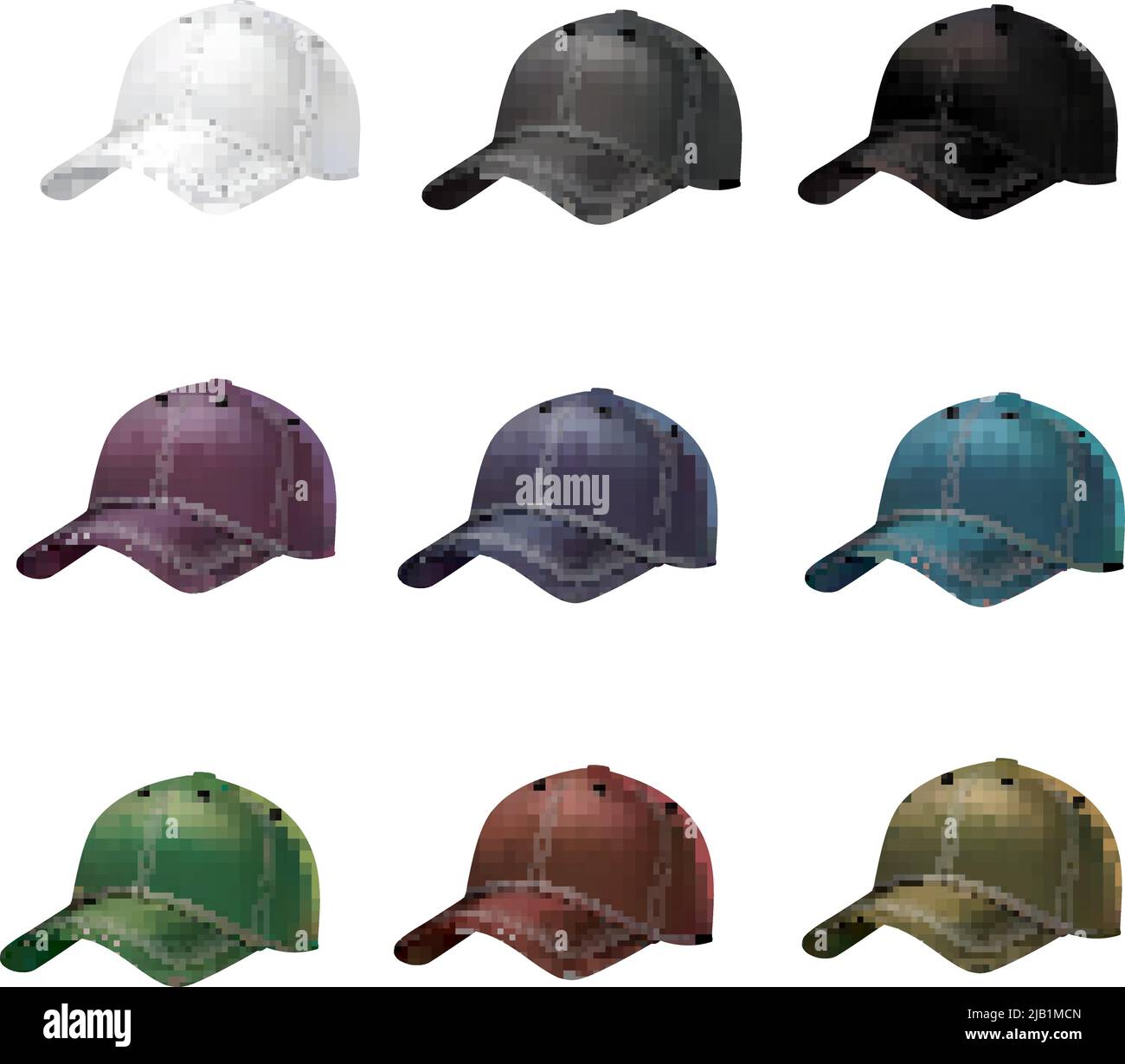 Realistic side view different colors baseball cap decorative icons set ...