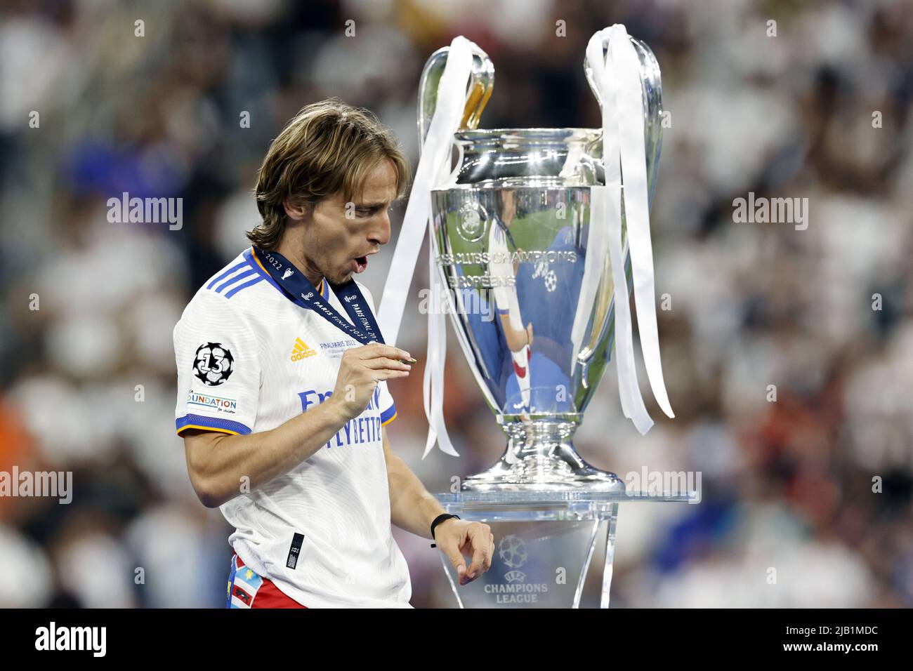 PARIS - Luka Modric of Real Madrid with UEFA Champions League trophy ...