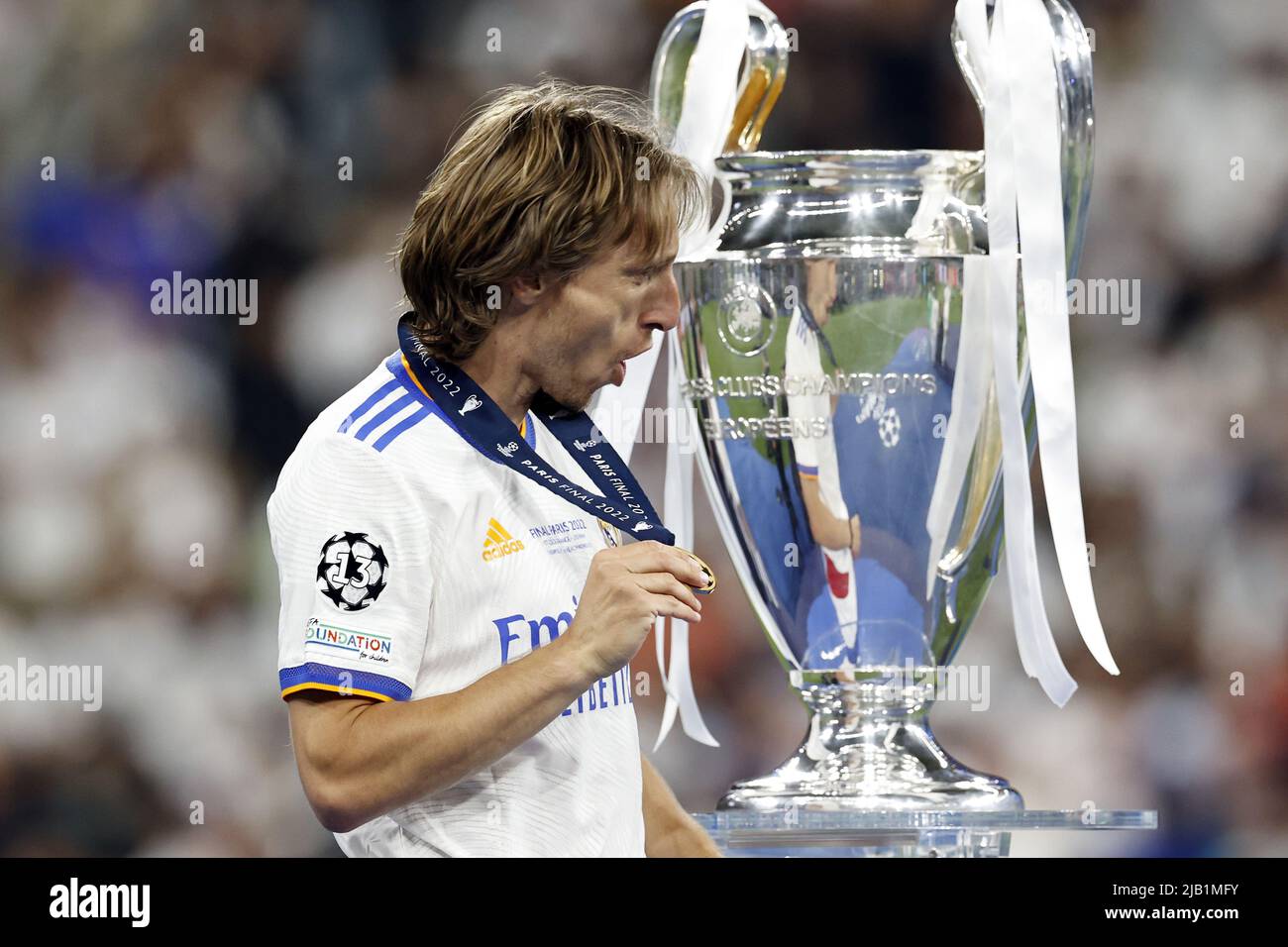 PARIS - Luka Modric of Real Madrid with UEFA Champions League trophy ...