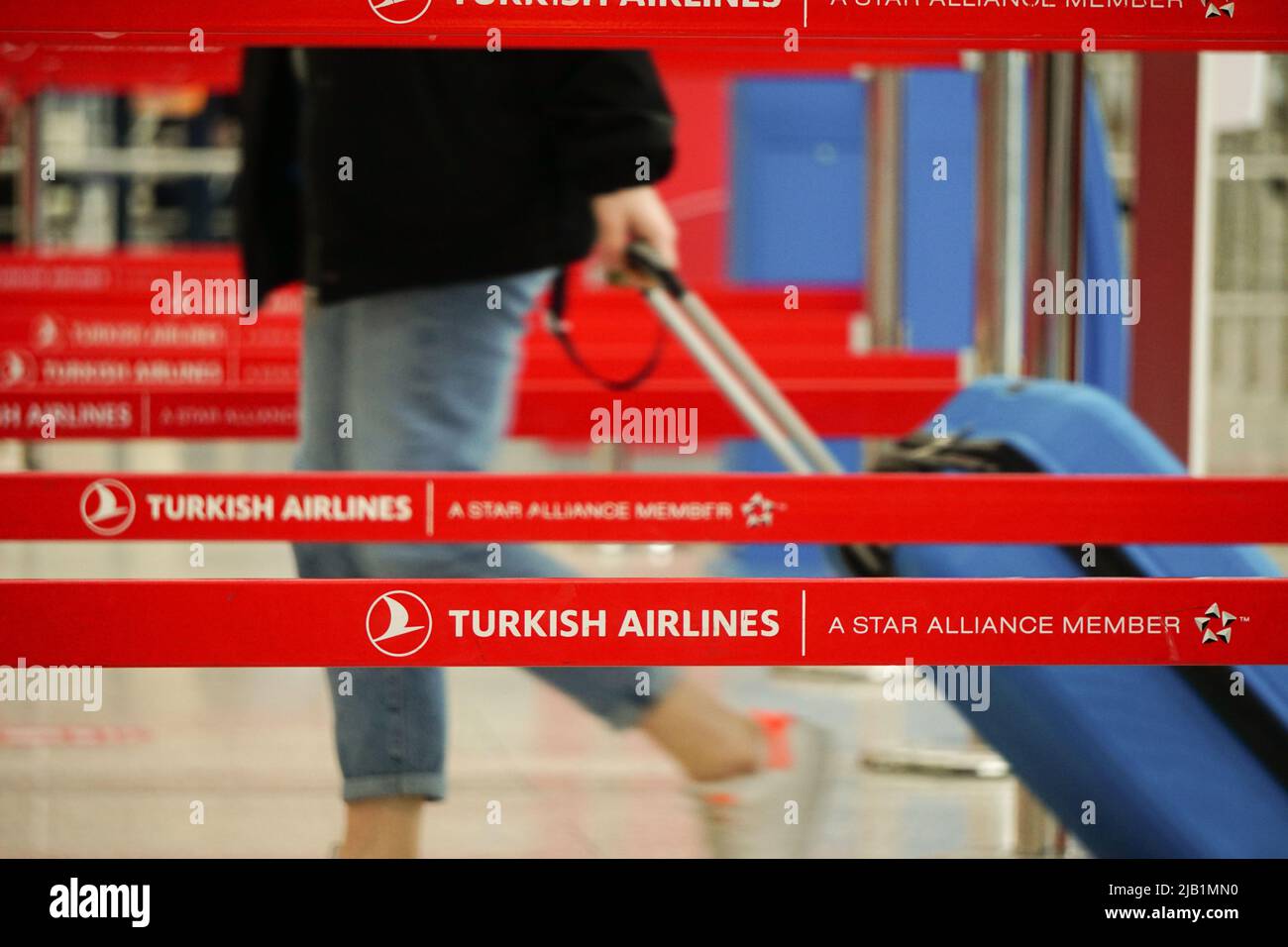 7 May 2022 Ankara Turkey. Turkish airlines check in lines in Esenboga ...