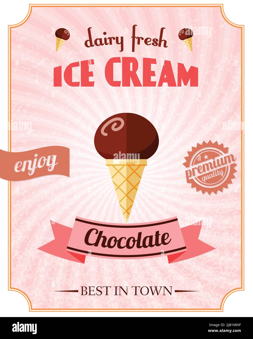 Chocolate ice cream premium quality dairy fresh flat poster vector ...