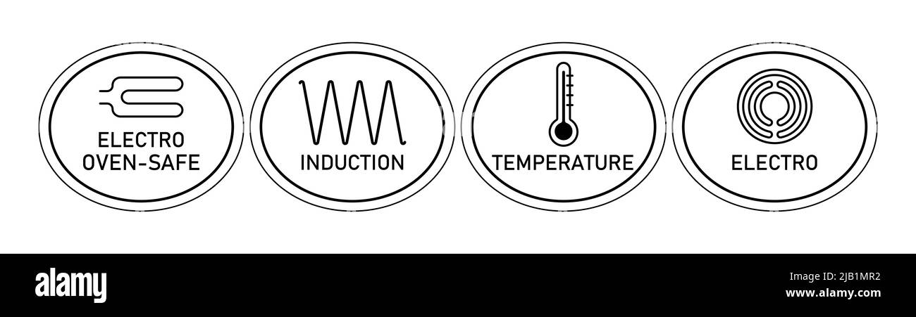 Cookware labeling icons. Electric oven-safe , induction, temperature ...