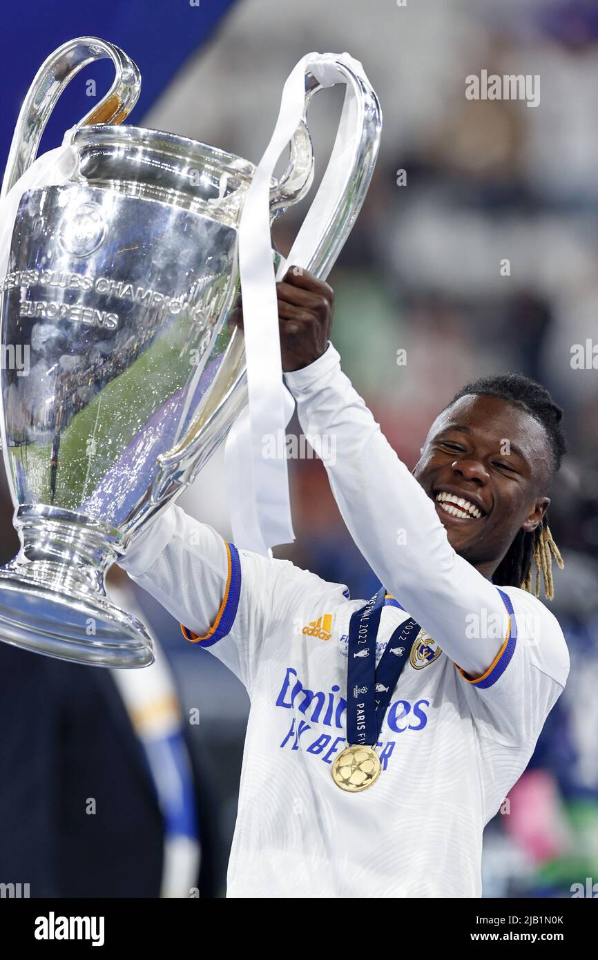 PARIS - Eduardo Camavinga of Real Madrid with the UEFA Champions League ...