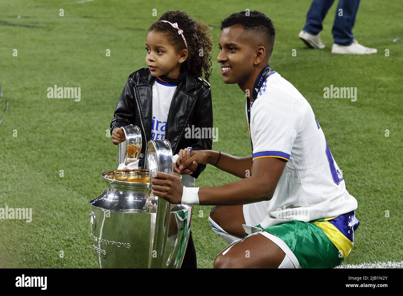 PARIS - Rodrygo of Real Madrid with UEFA Champions League trophy, Coupe ...