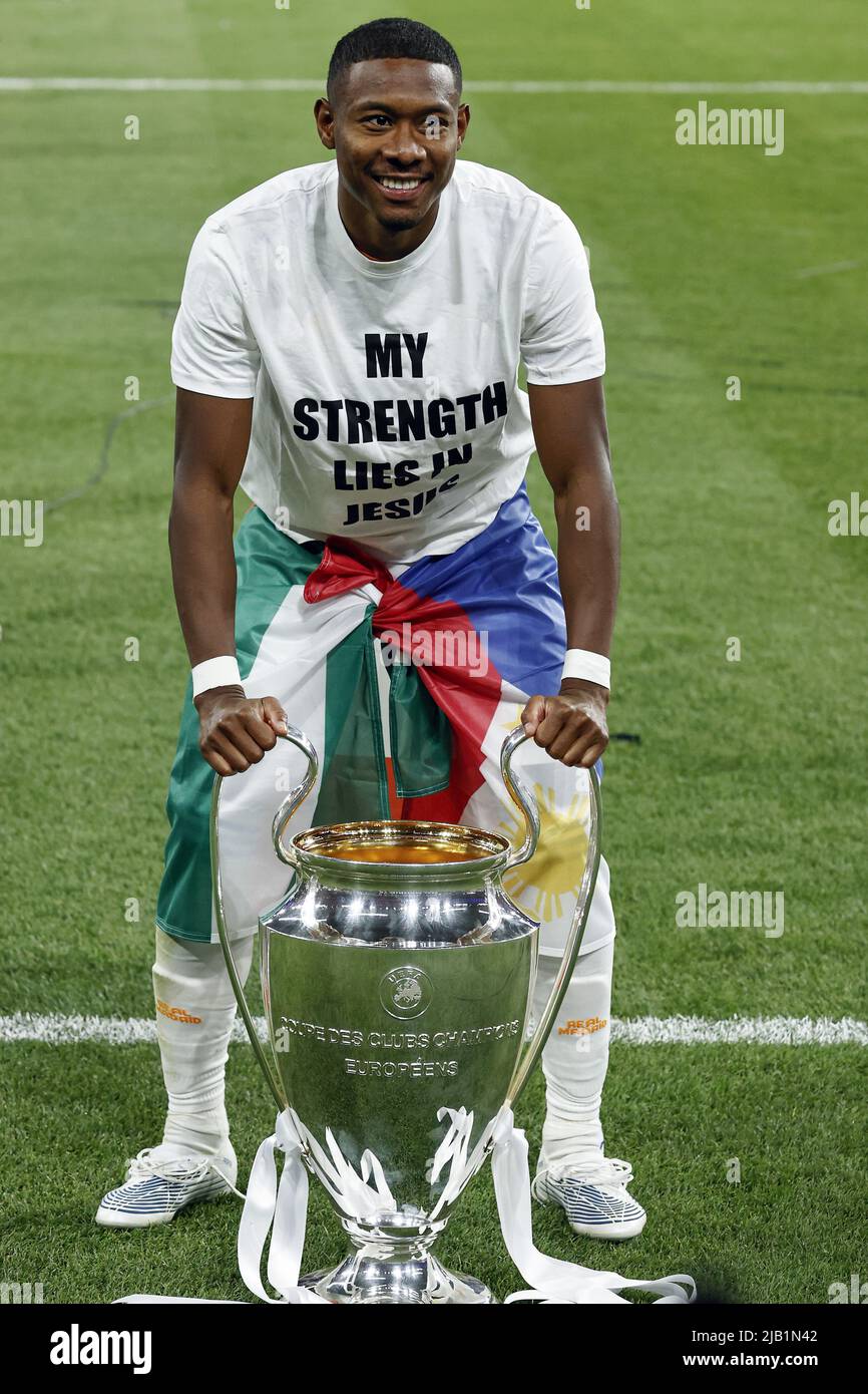PARIS - David Alaba of Real Madrid with UEFA Champions League trophy ...