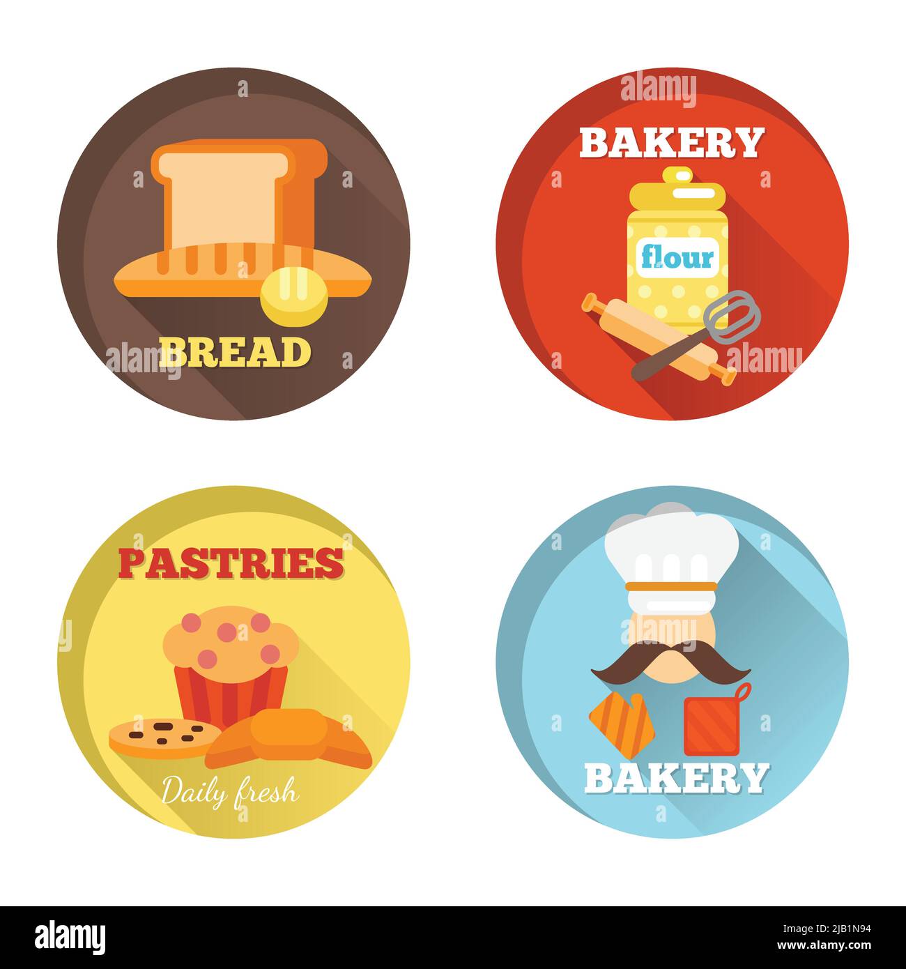 Bakery decorative icons set with bread daily fresh pastries isolated ...
