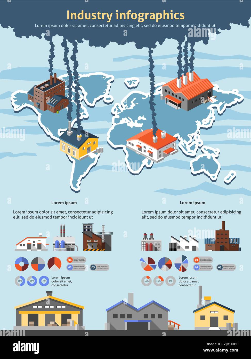Industrial buildings factories industry infographics set with charts ...