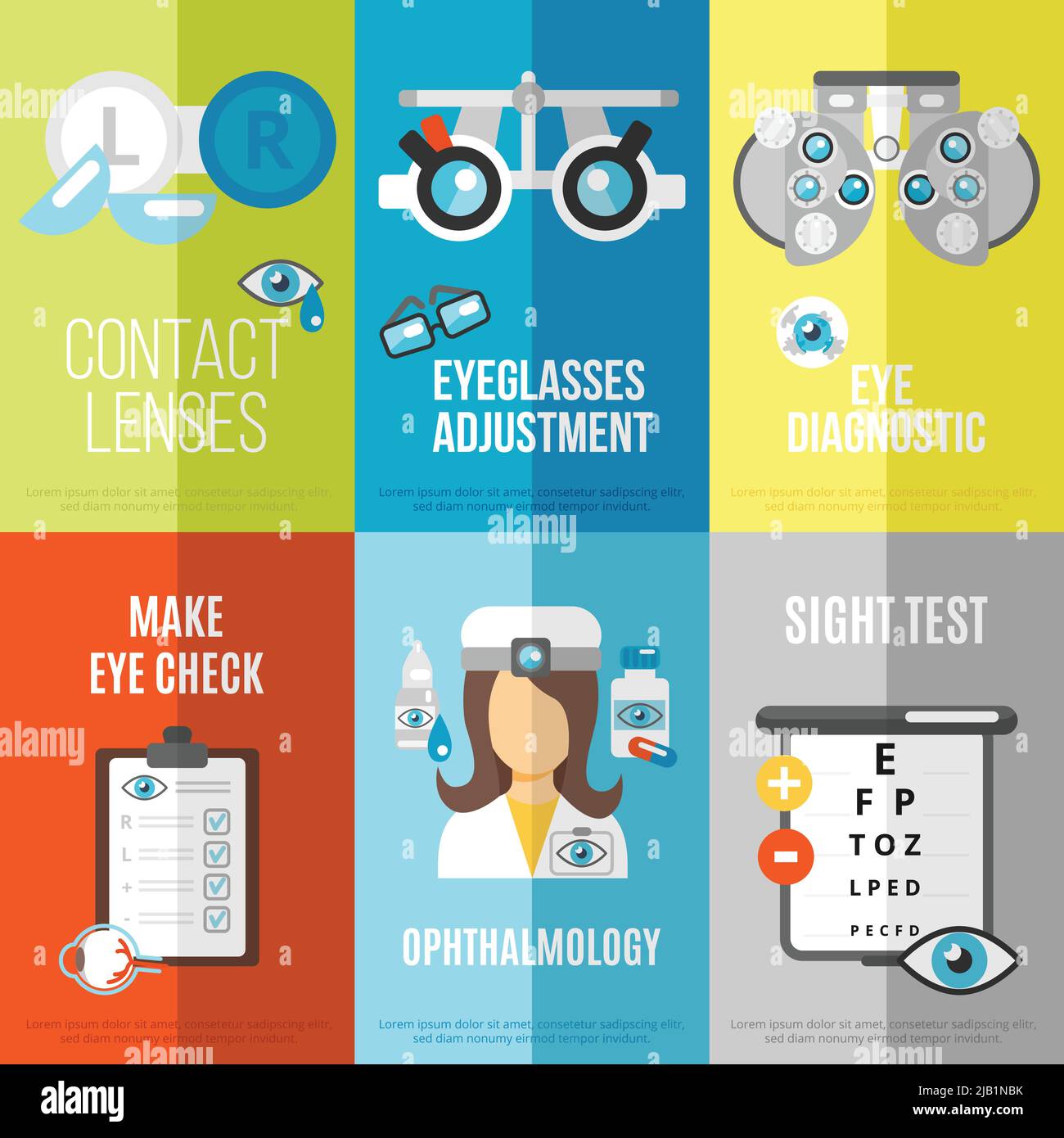 Oculist mini poster set with ophthalmology sight test eyeglasses ...