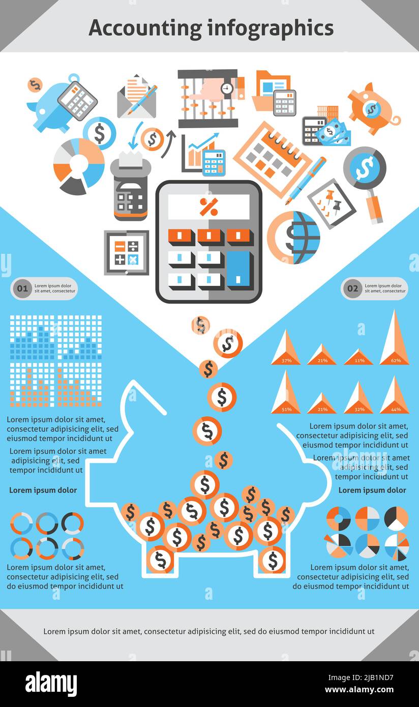 Accounting infographics set with piggy bank and finance budget elements ...