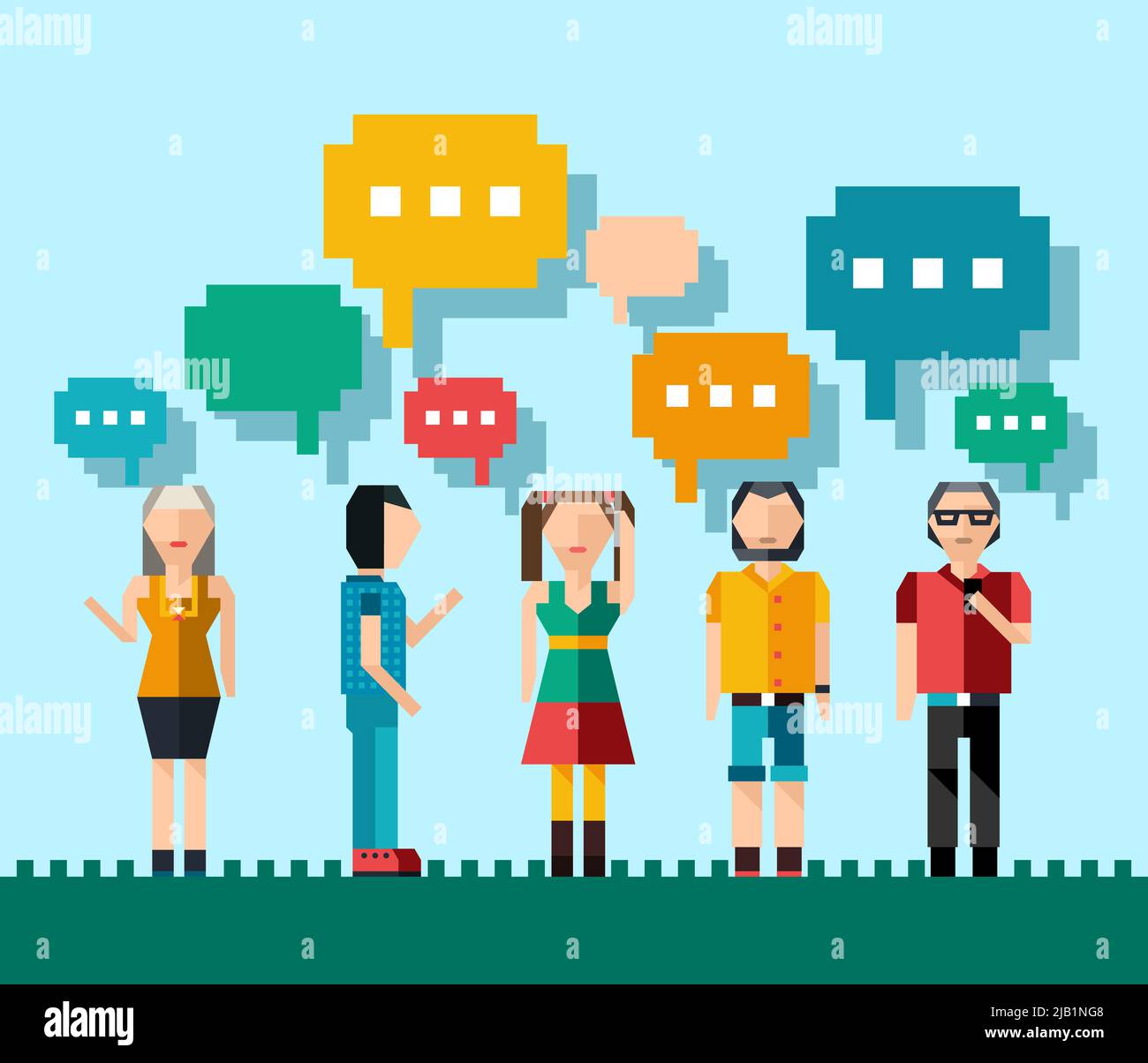 Social network media chat concept with pixel people avatars and speech ...