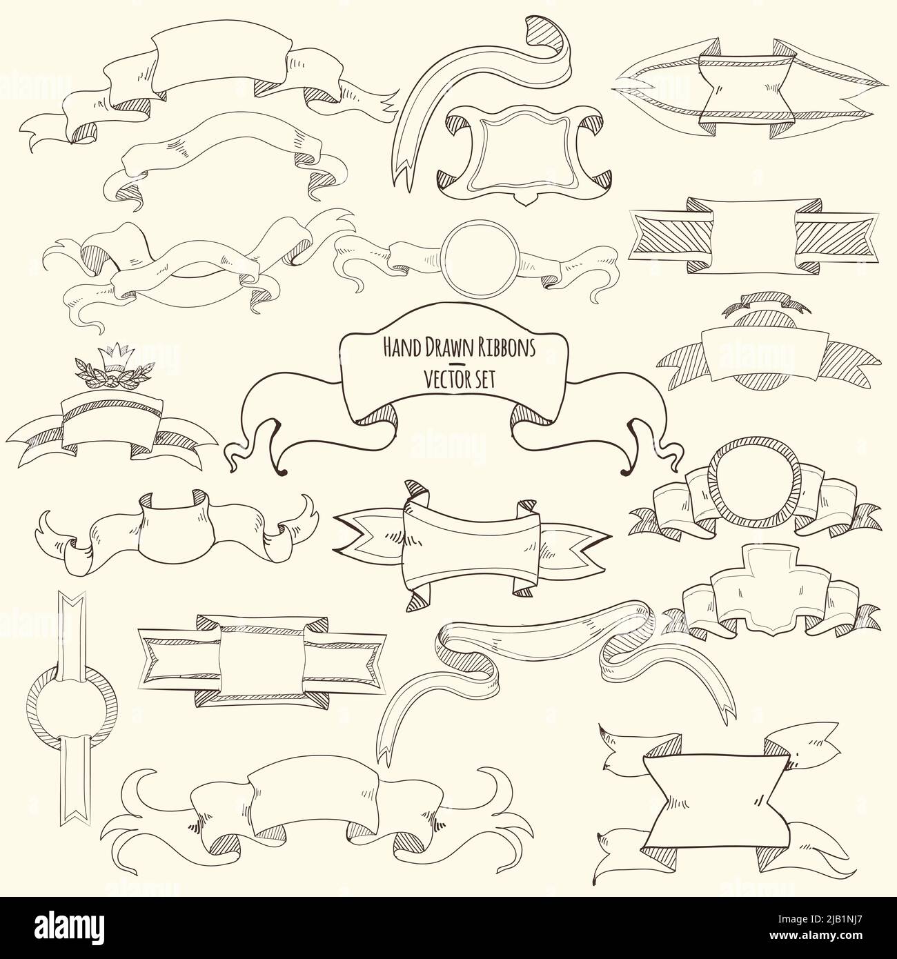 Hand drawn vintage titles blank ribbons set isolated vector ...