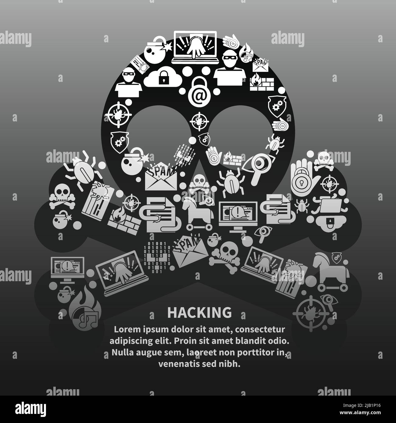 Hacker skull and bones made of danger and protection icons poster ...