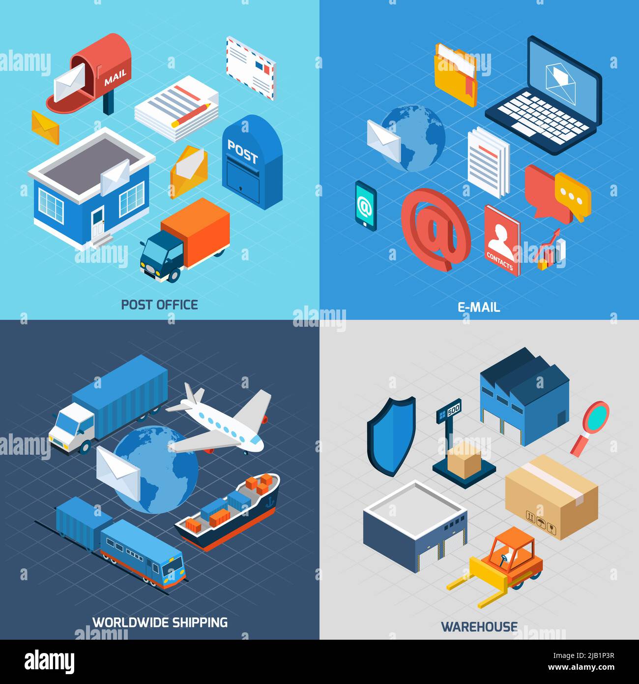 Mail design concept set with post office e-mail worldwide delivery and ...