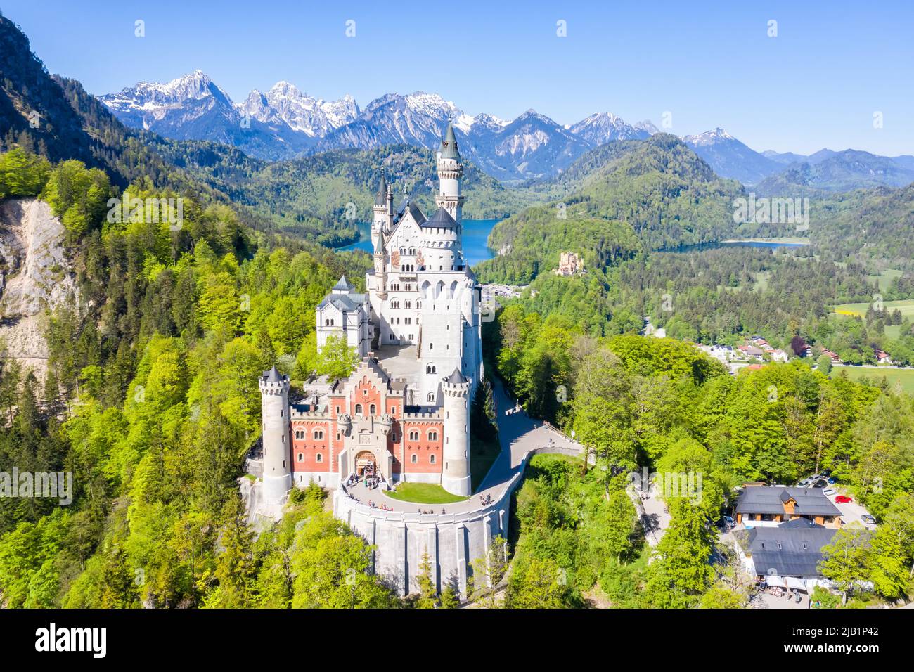Schloss Neuschwanstein castle aerial view Alps landscape travel palace in Bavaria Germany Stock ...