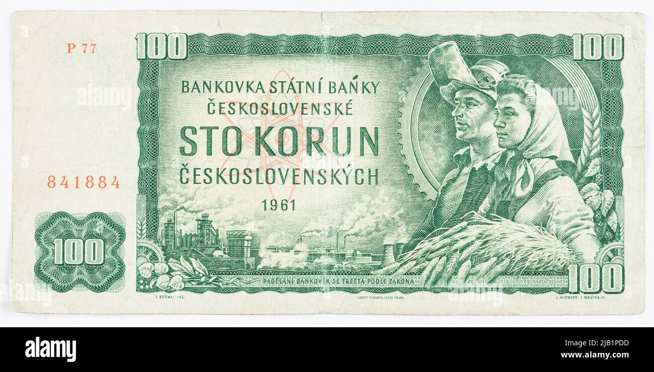 100 corps banknot; Banknote State Bank of Ceskoslovenske ...