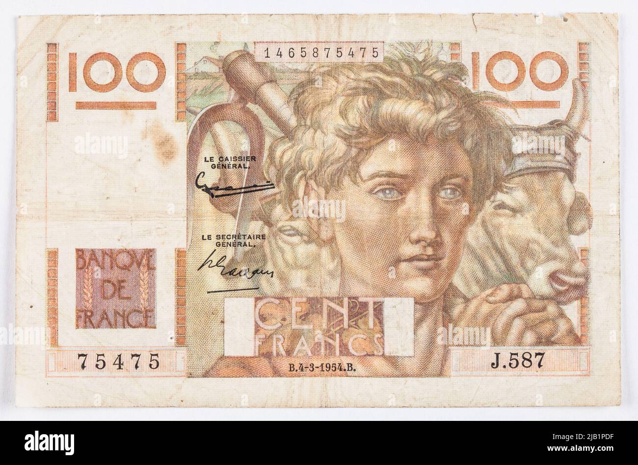 Banknote for 100 francs; Banque de France, France, 4/03/1954 Stock ...