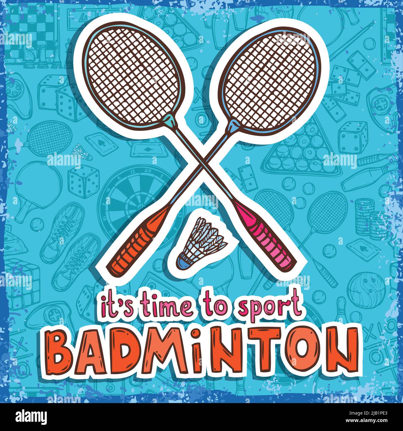 Badminton raquet and shuttlecock sketch poster with sport and board ...