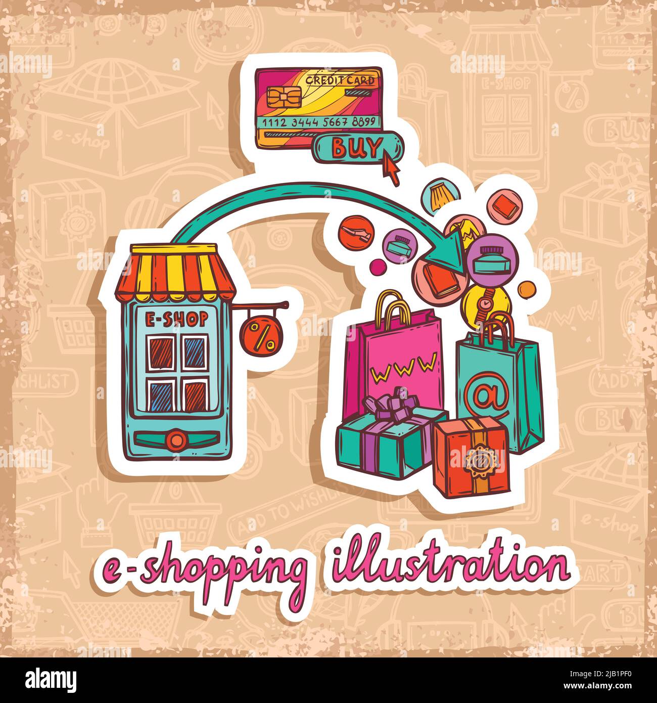 Internet shopping e-commerce online purchase payment system sketch ...