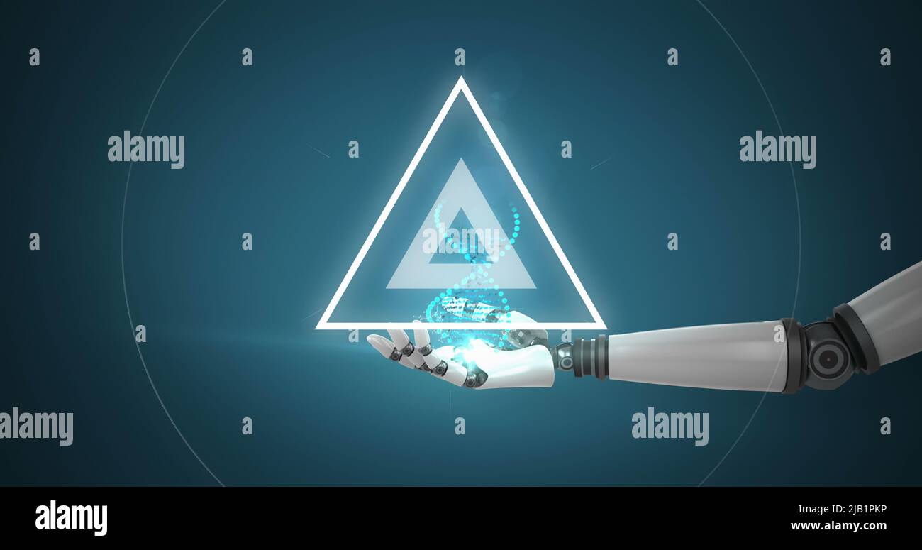Image of triangle and dna strand spinning over robot's arm Stock Photo ...