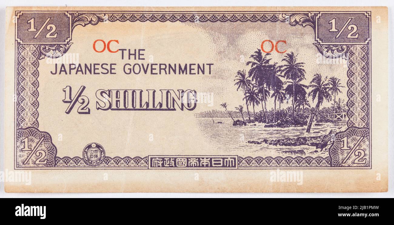 Banknote for ½ shilling; Japanese occupation World War II, Oceania; B.R ...