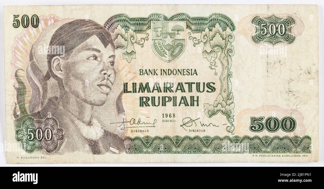 Banknote for 500 Rupiah; Bank Indonesia, Indonesia, 1968. Gaps of ...