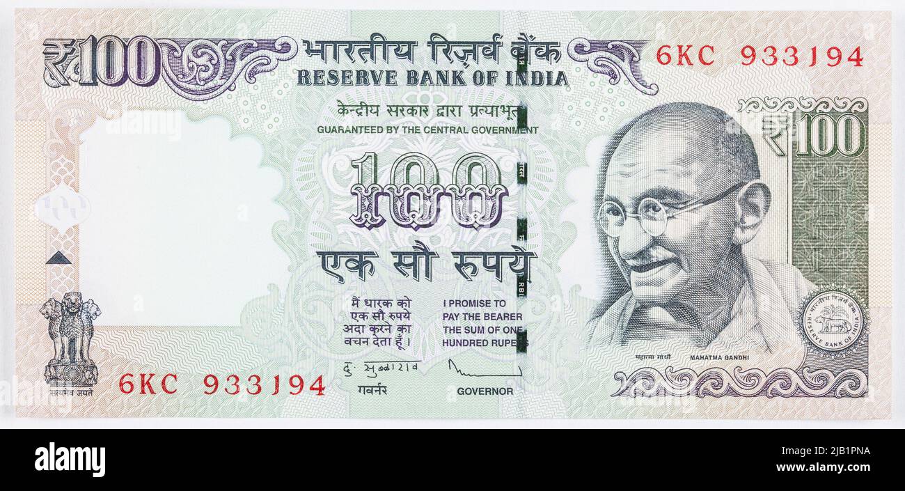 Banknot na 100 rupees; Reserve Bank of India, Indie, 2012 Stock Photo ...