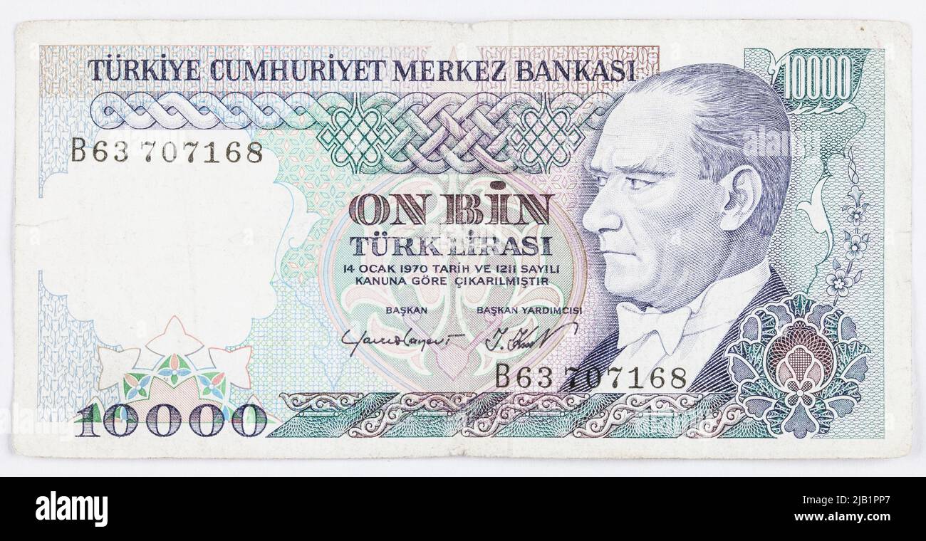 Banknote at 10,000 Lira, Central Bank of Turkey, Turkey, L. 1970 (1982 ...