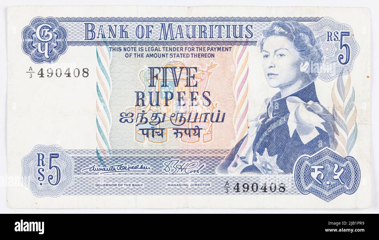 Banknot na 5 rupees, Bank of Mauritius, Mauritius, b.r. (1967). Thomas ...