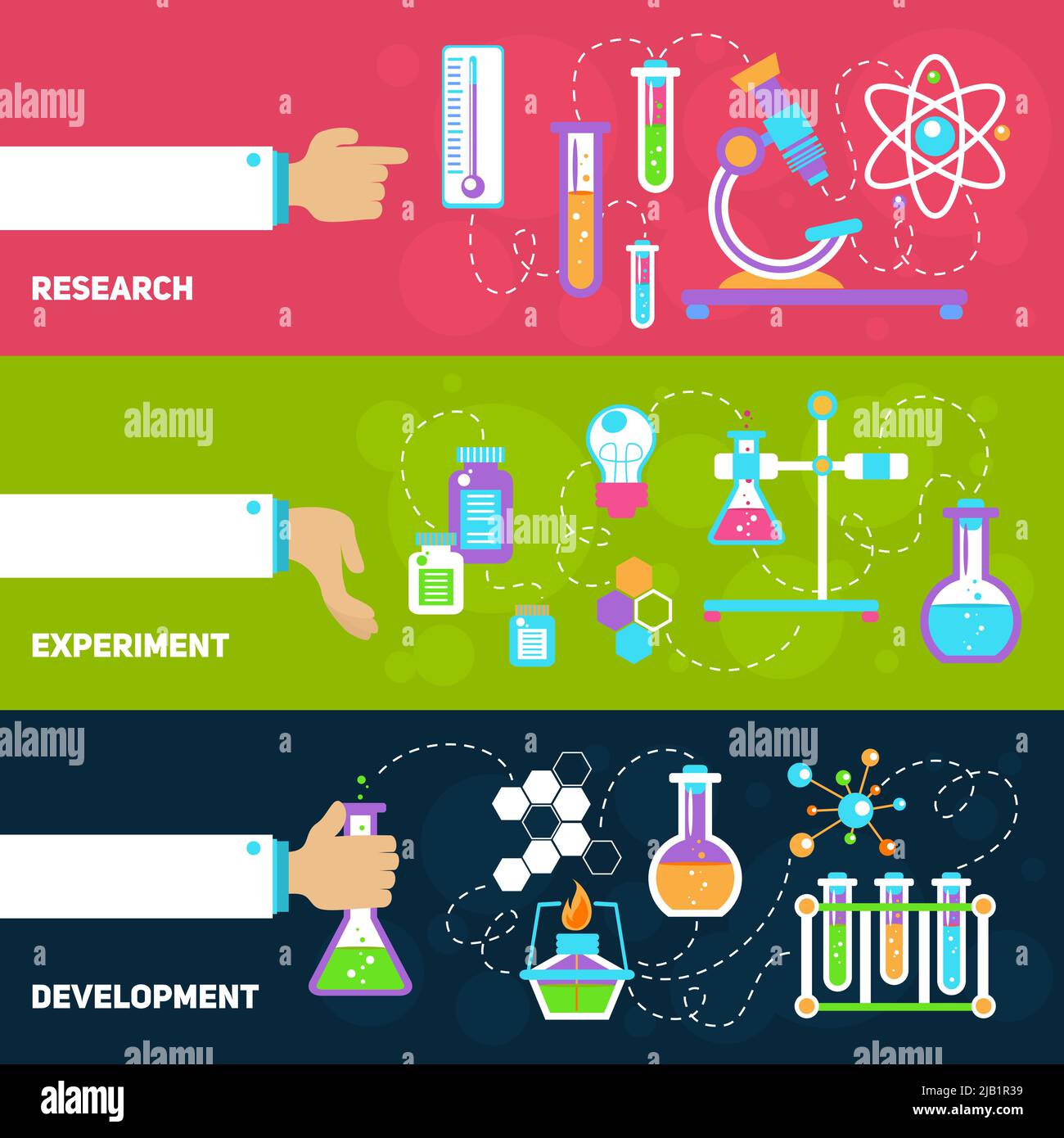 Chemistry decorative horizontal banners set with research experiment ...