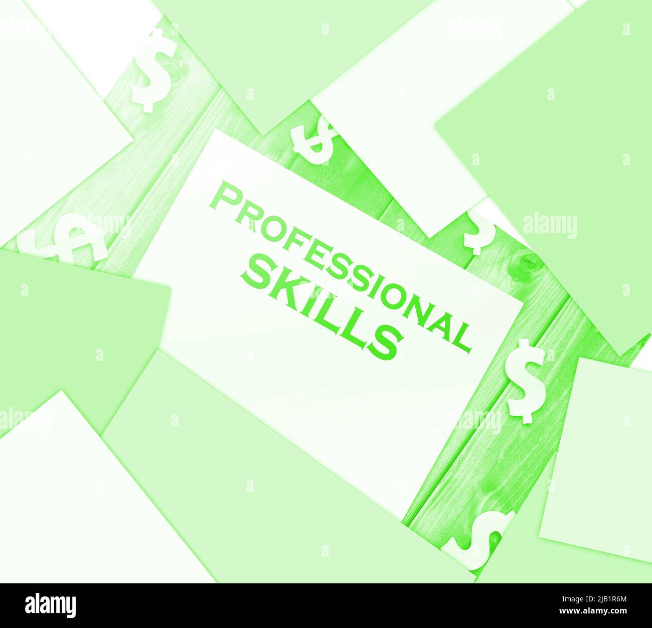 Professional Skills text on page and paper dollar signs around on ...