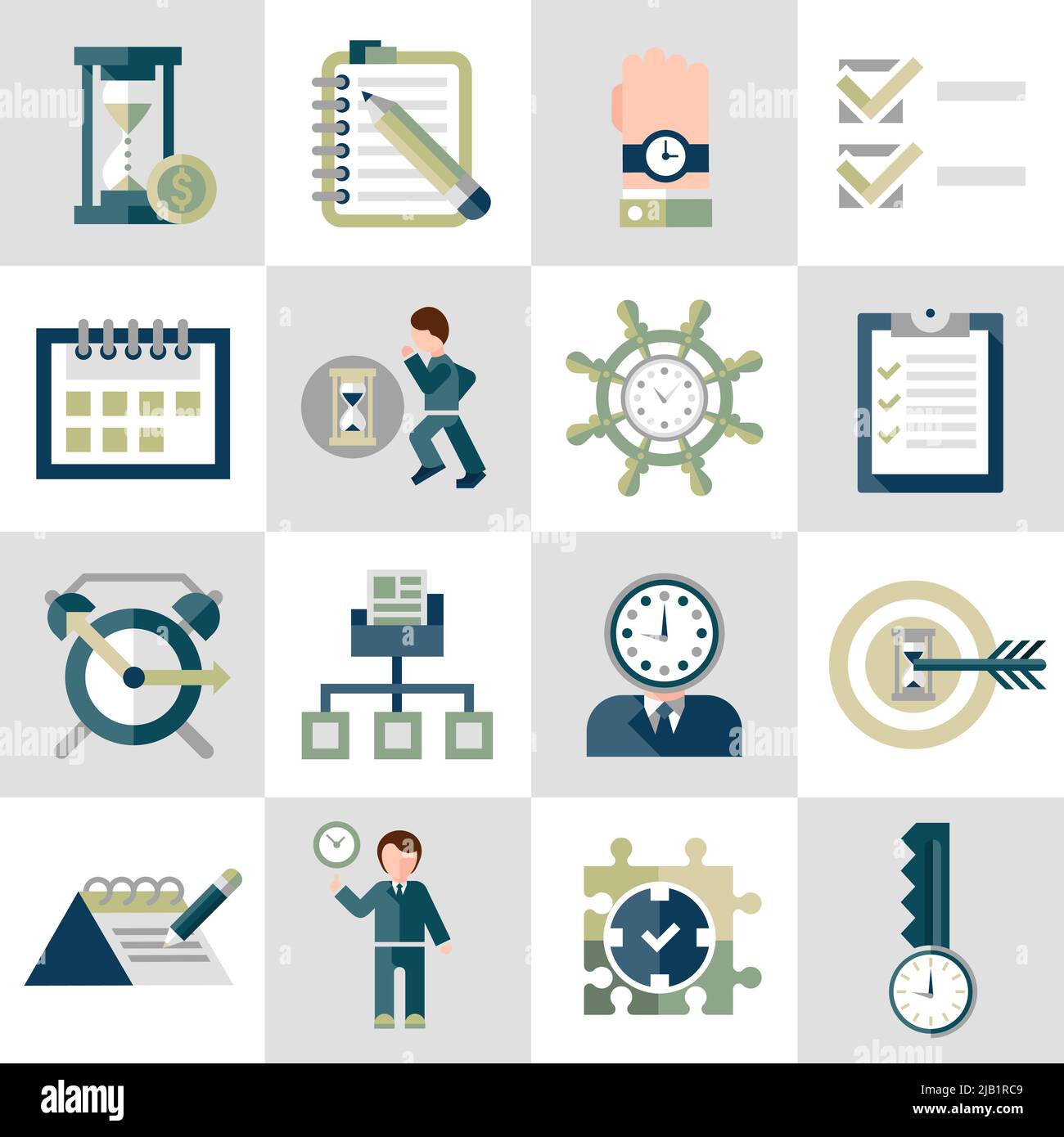 Time management leadership training businessman running icons set ...