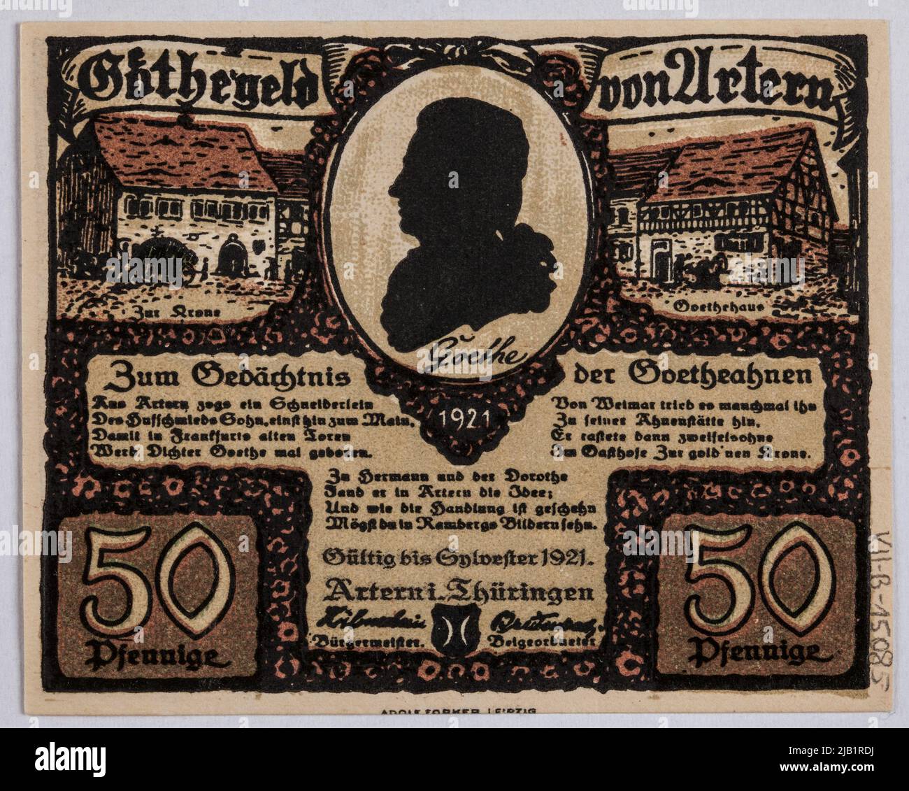 Foster voucher AT 50 Pfennig, city, artern, Germany, 1921 silver 1921 ...