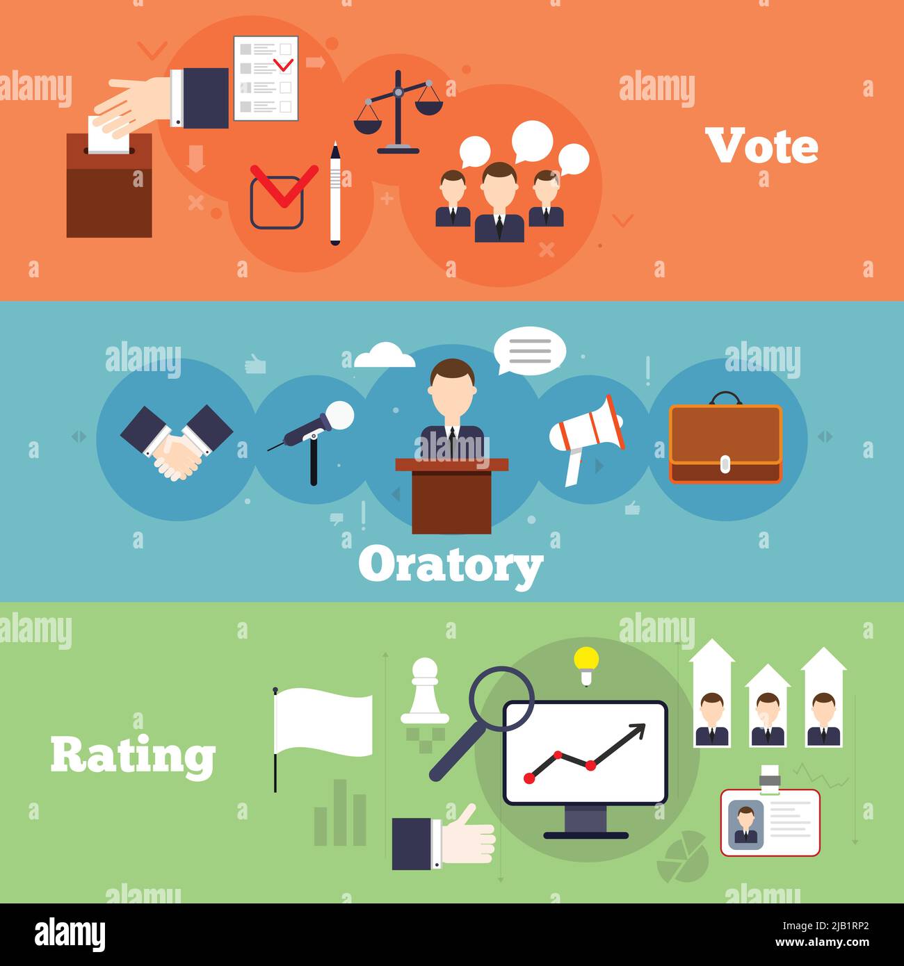 Elections and voting flat banner set with oratory rating isolate vector illustration Stock ...