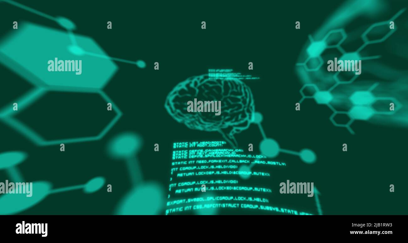 Image of data processing and brains on black background Stock Photo - Alamy