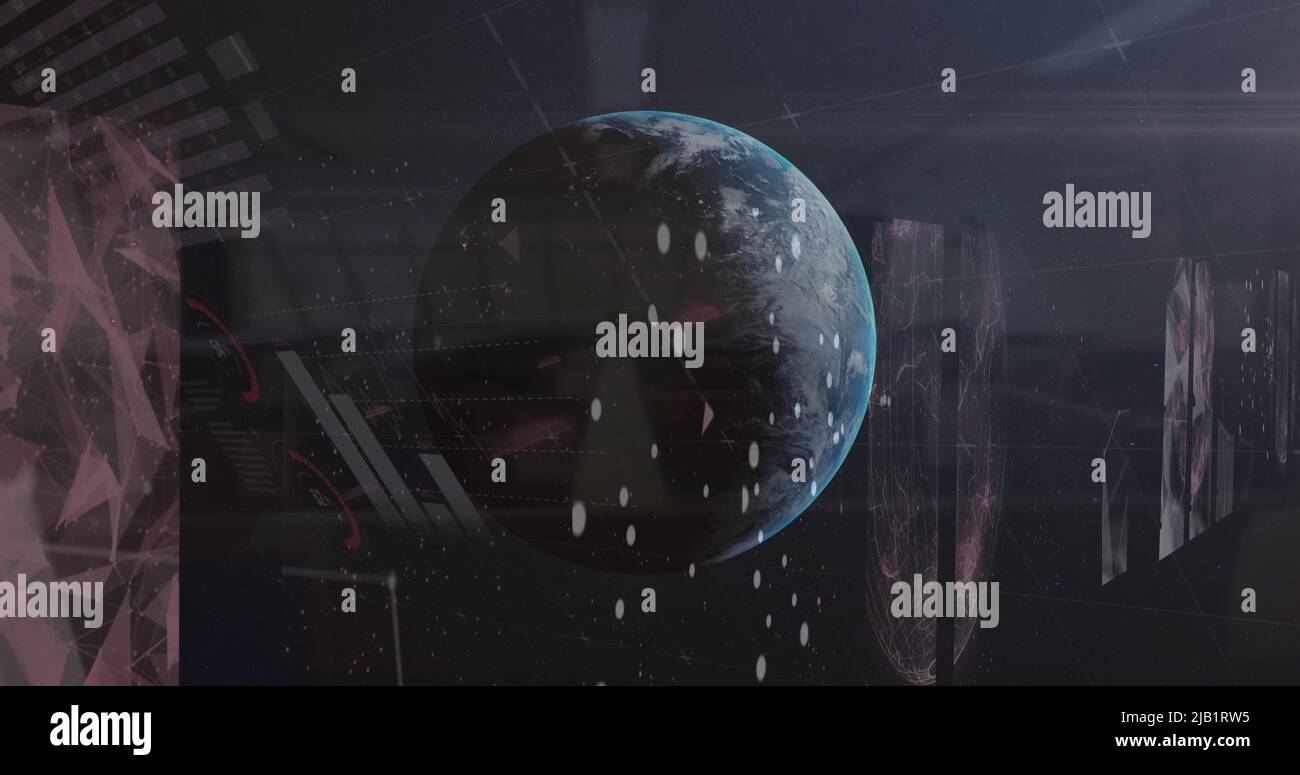 Image of data and statistics processing over earth globe and outer ...