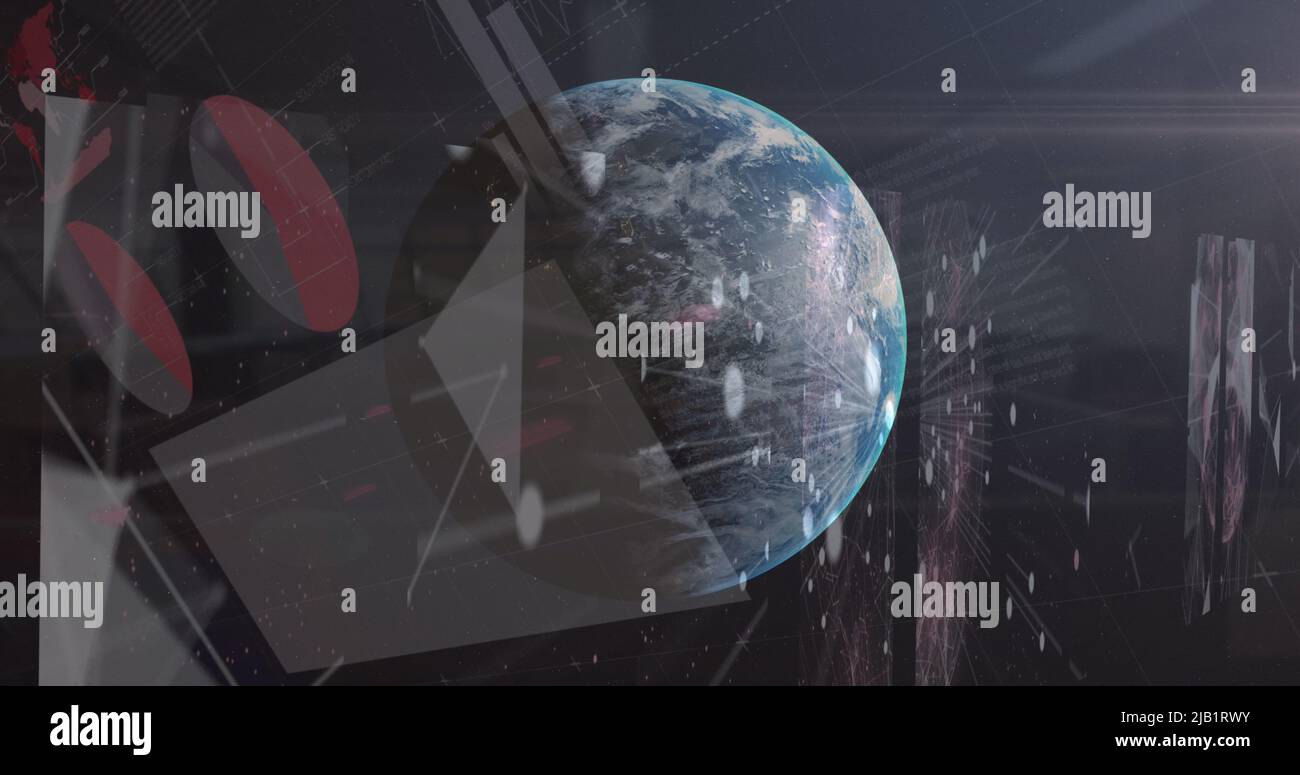 Image of data and statistics processing over earth globe and outer ...