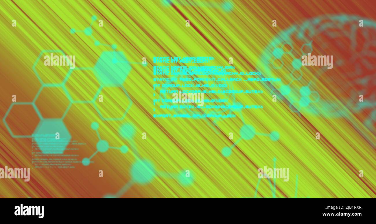 Image of data processing and brains on green moving background Stock ...