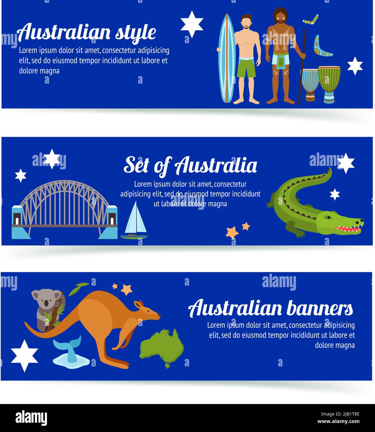 Australia horizontal banner set with tourist and travel landmarks ...