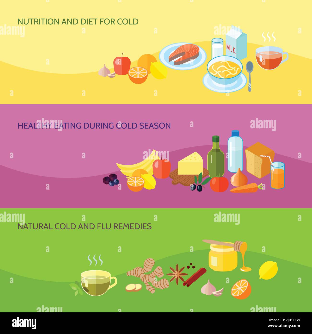 Healthy food banner set with nutrition and diet for cold eating during ...