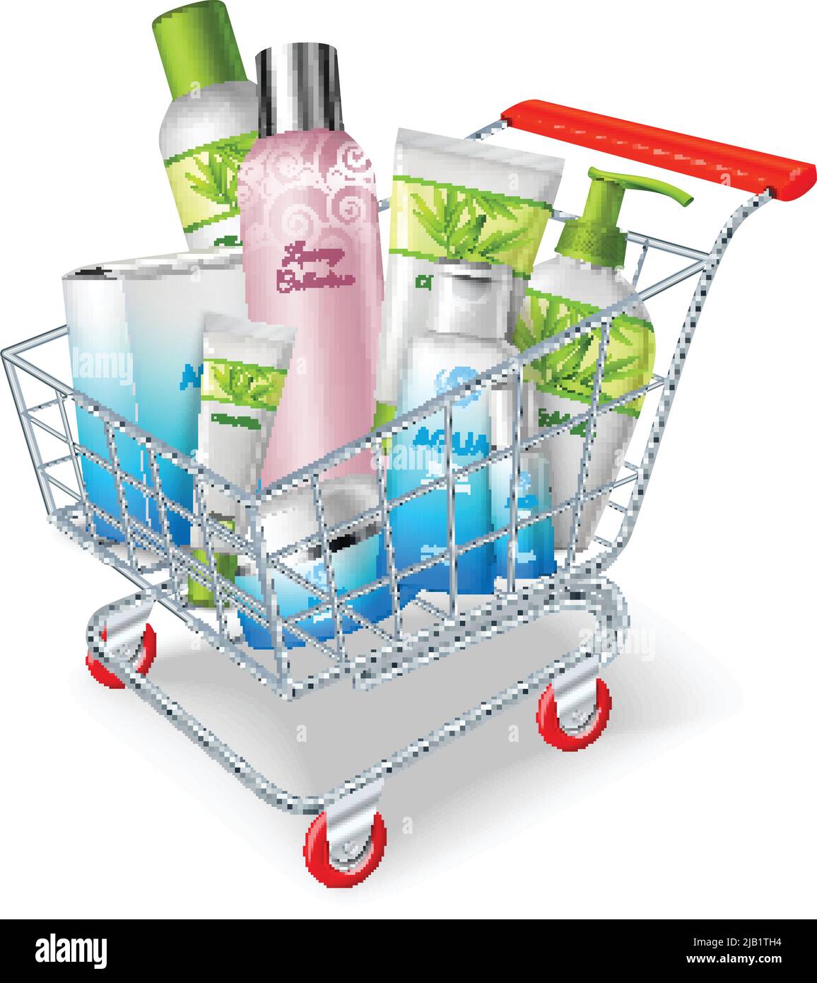 Supermarket shopping cart with cosmetic and hygiene products vector ...