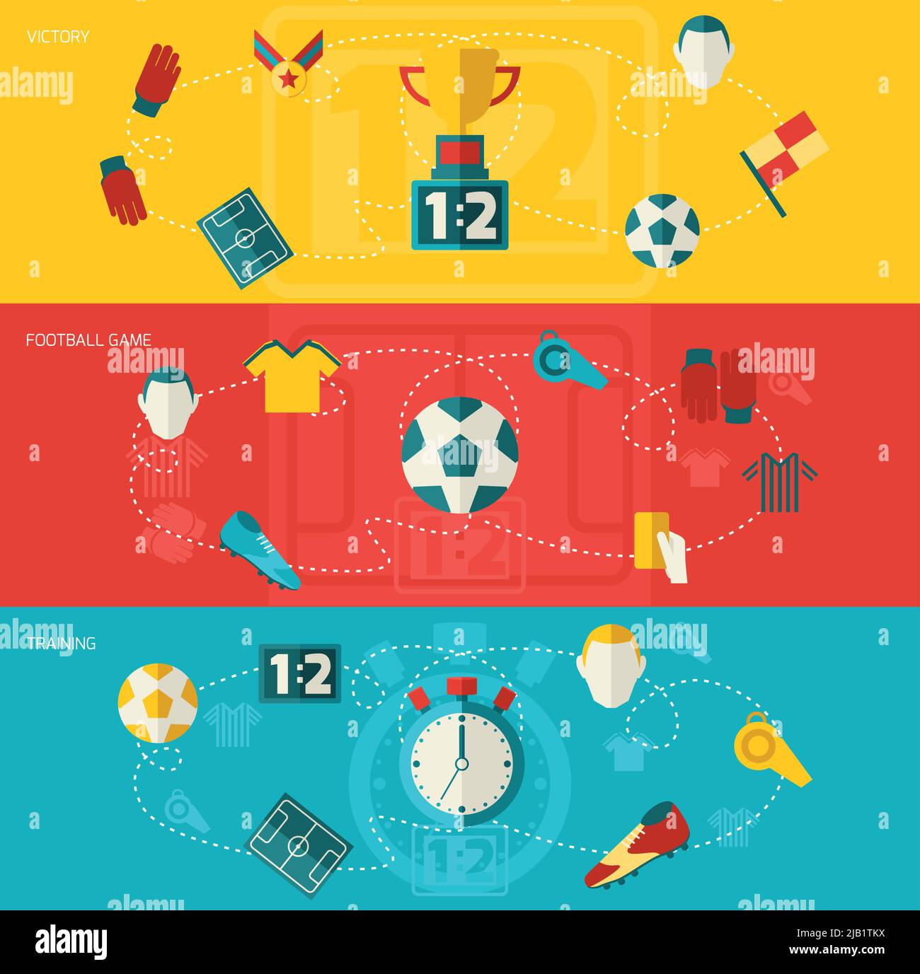Soccer banners flat set with football game training victory isolated ...