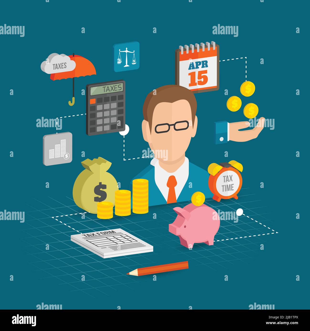 Tax decorative icons isometric set with money finance personal savings ...