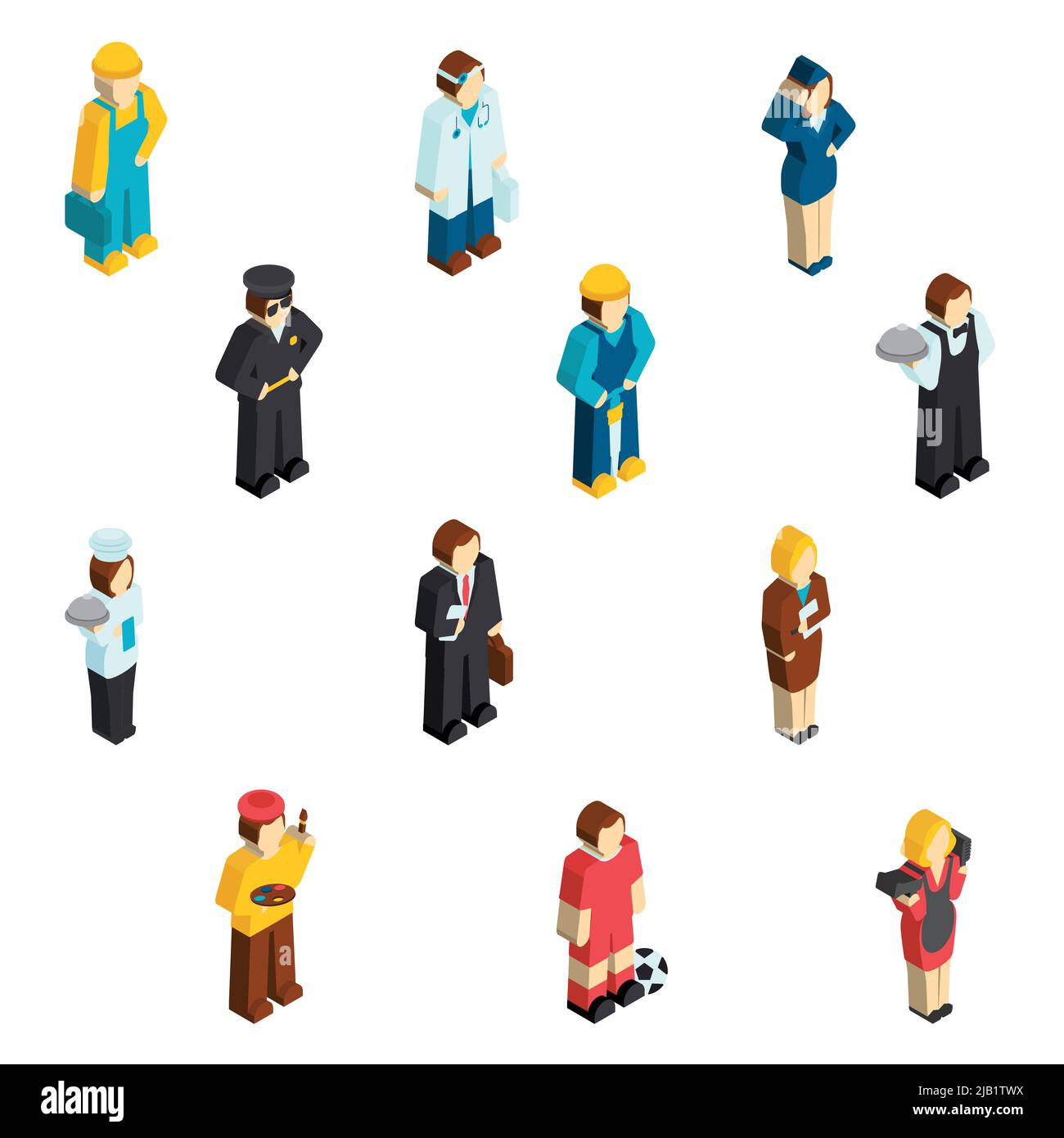 Avatar profession isometric set with engineer handyman football player ...