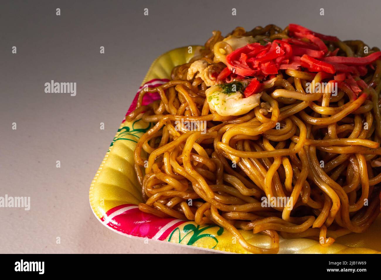 Japanese Yakisoba in food tray sold by Japanese local supermarket. It ...