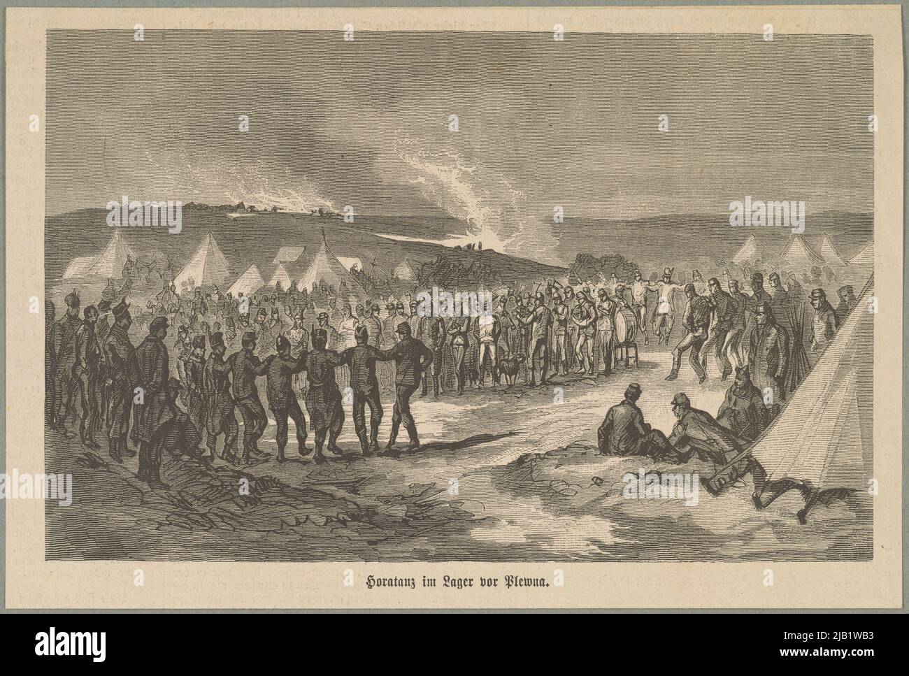 Dancing soldiers in the camp near Plewna. A clip from a German magazine ...
