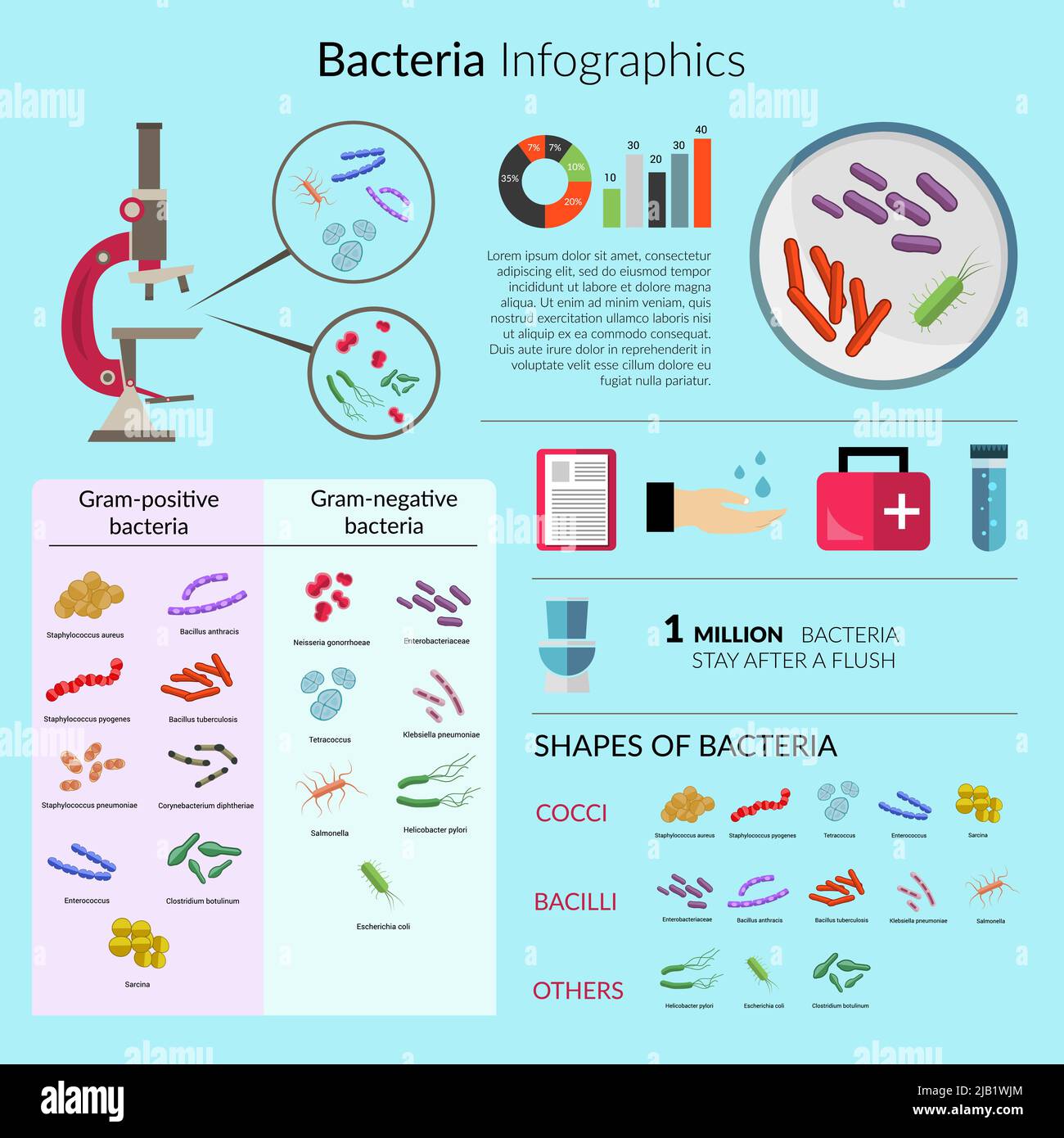 Bacteria and microorganisms infographic set with microscope and medical ...