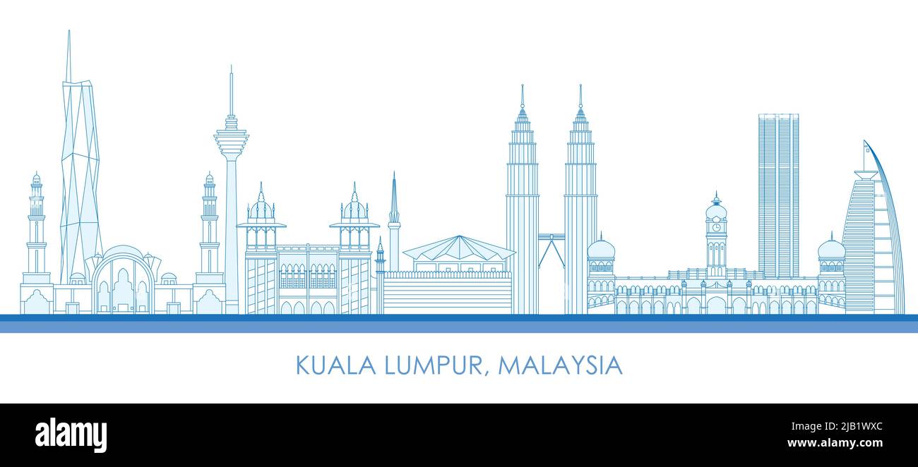Outline Skyline panorama of city of Kuala Lumpur, Malaysia - vector ...