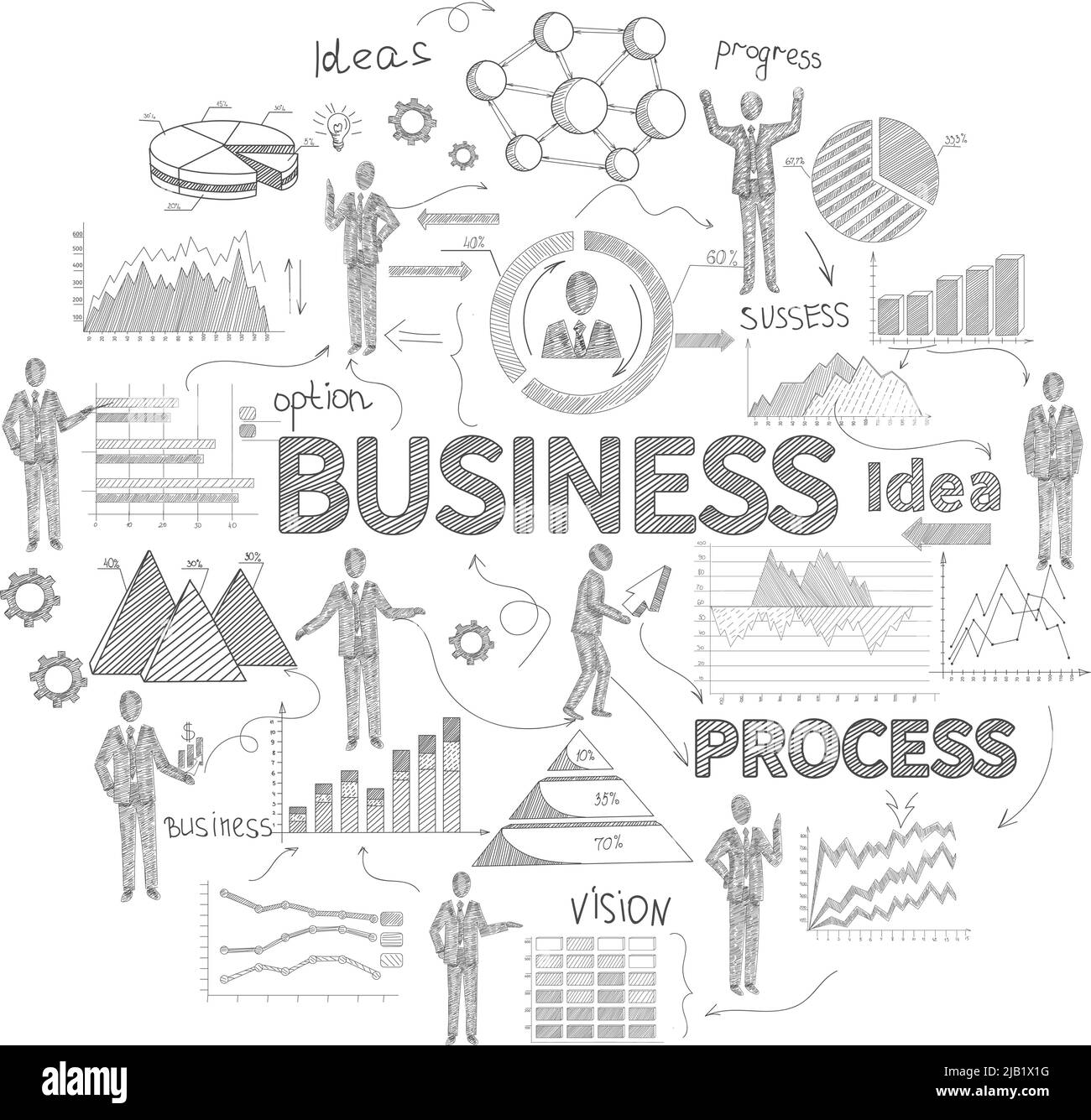 Business process concept with sketch personnel and finance report ...