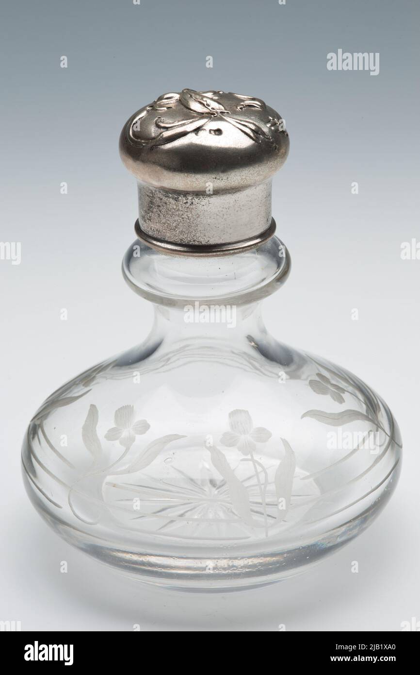 Toilet set: Flakon with a glass stopper and a silver cap Stock Photo ...